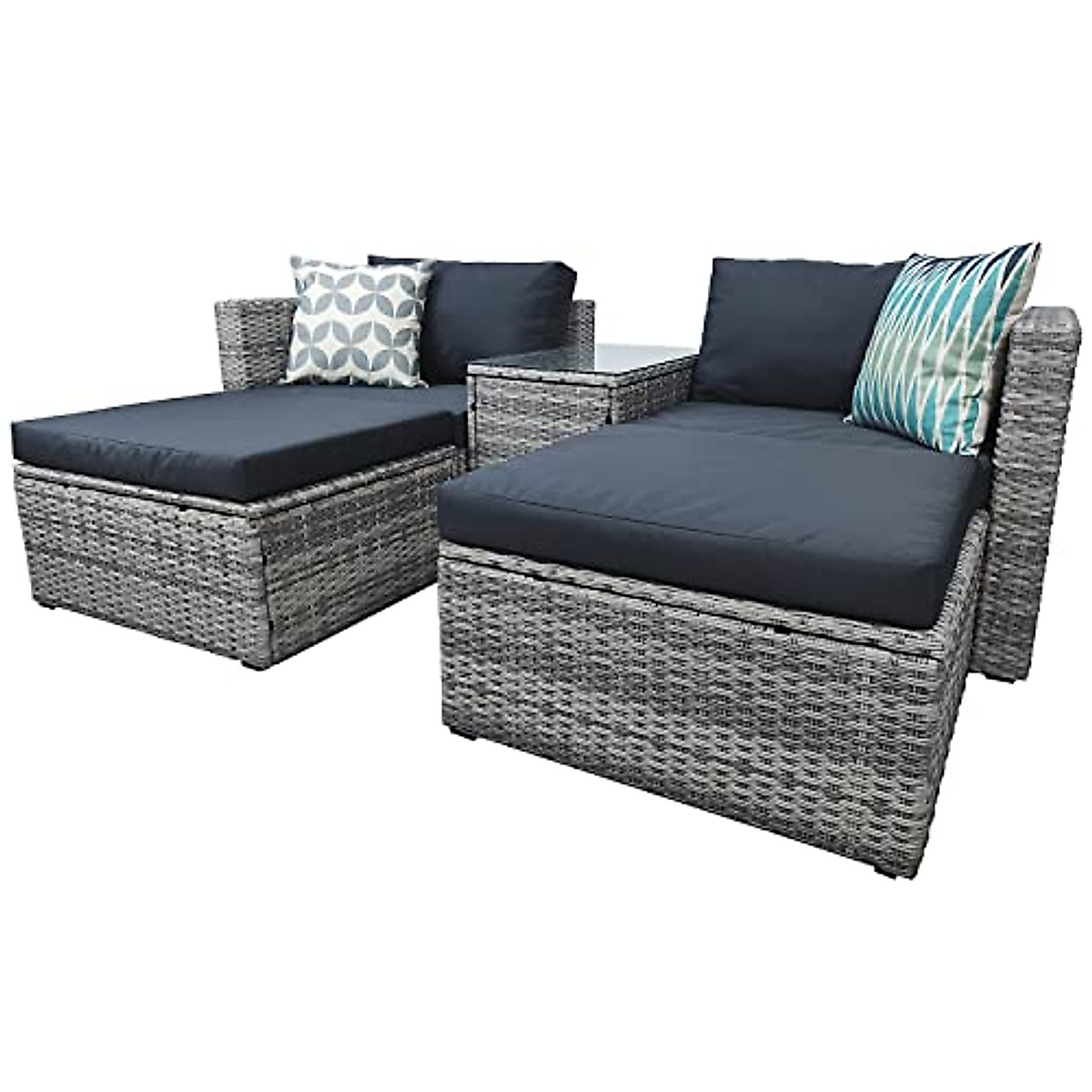 CHINNLUU 5 Pieces Patio Furniture Set Outdoor Wicker Patio Sofa Washable All-Weathe Sectional Conversation Set with Cushion and Glass Table (Grey)