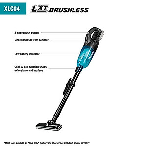 Makita XLC04ZBX4 18V LXT Lithium-Ion Brushless Cordless 3-Speed Vacuum, W/Push Button, Tool Only