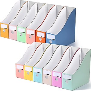Colarr 12 Pack Cardboard Magazine Holders 12 Colors Magazine Storage Box with Label Stickers File Organizer Folder Book Holder for Desk Desktop Document Organizer for Office School (Bright Color)