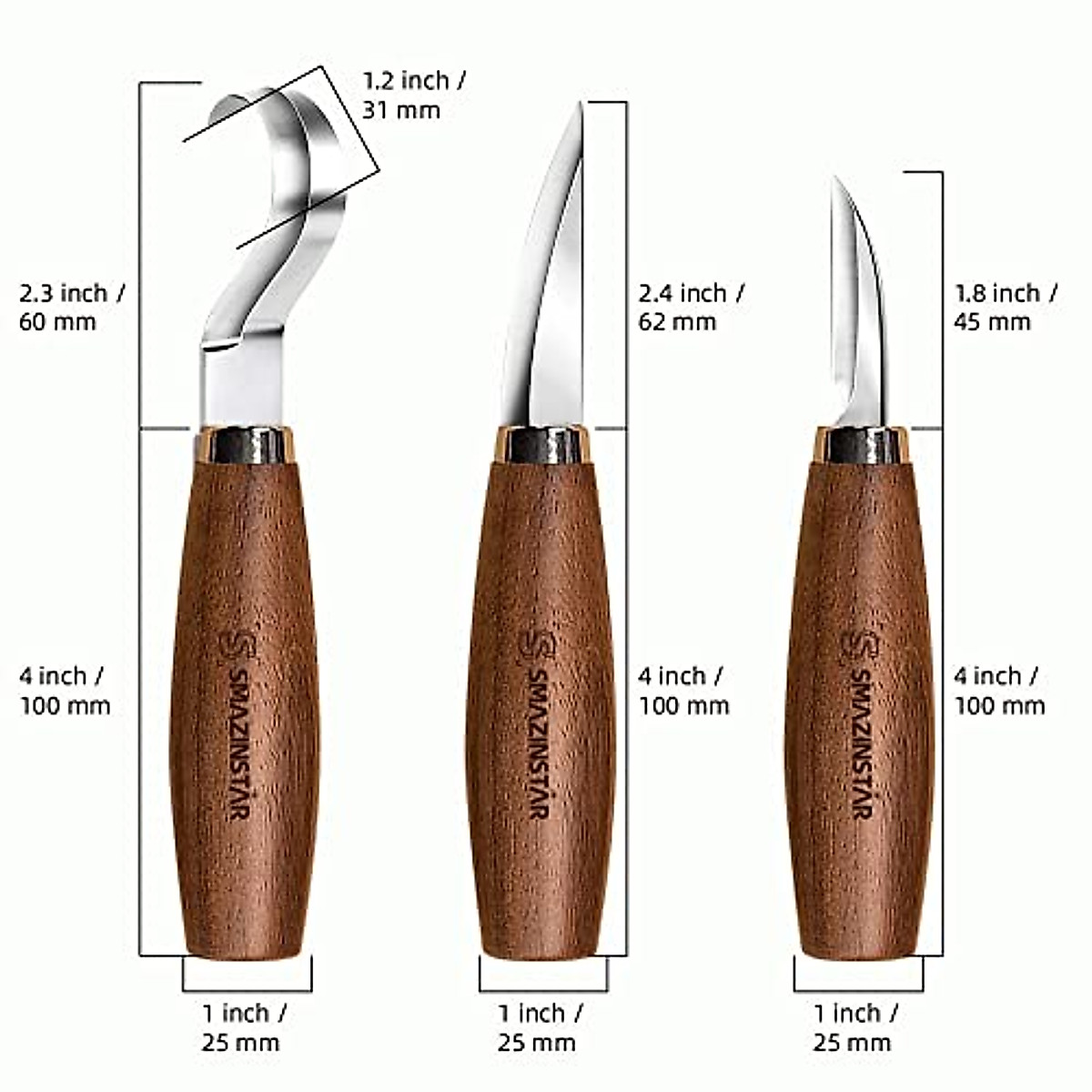 Whittling knife, Wood Carving Tools 5 in 1 Knife Set - Includes Hook Knife, Whittling Knife, Detail Knife, Carving Knife Sharpener for Spoon Bowl Cup Kuksa for Kids & Beginners