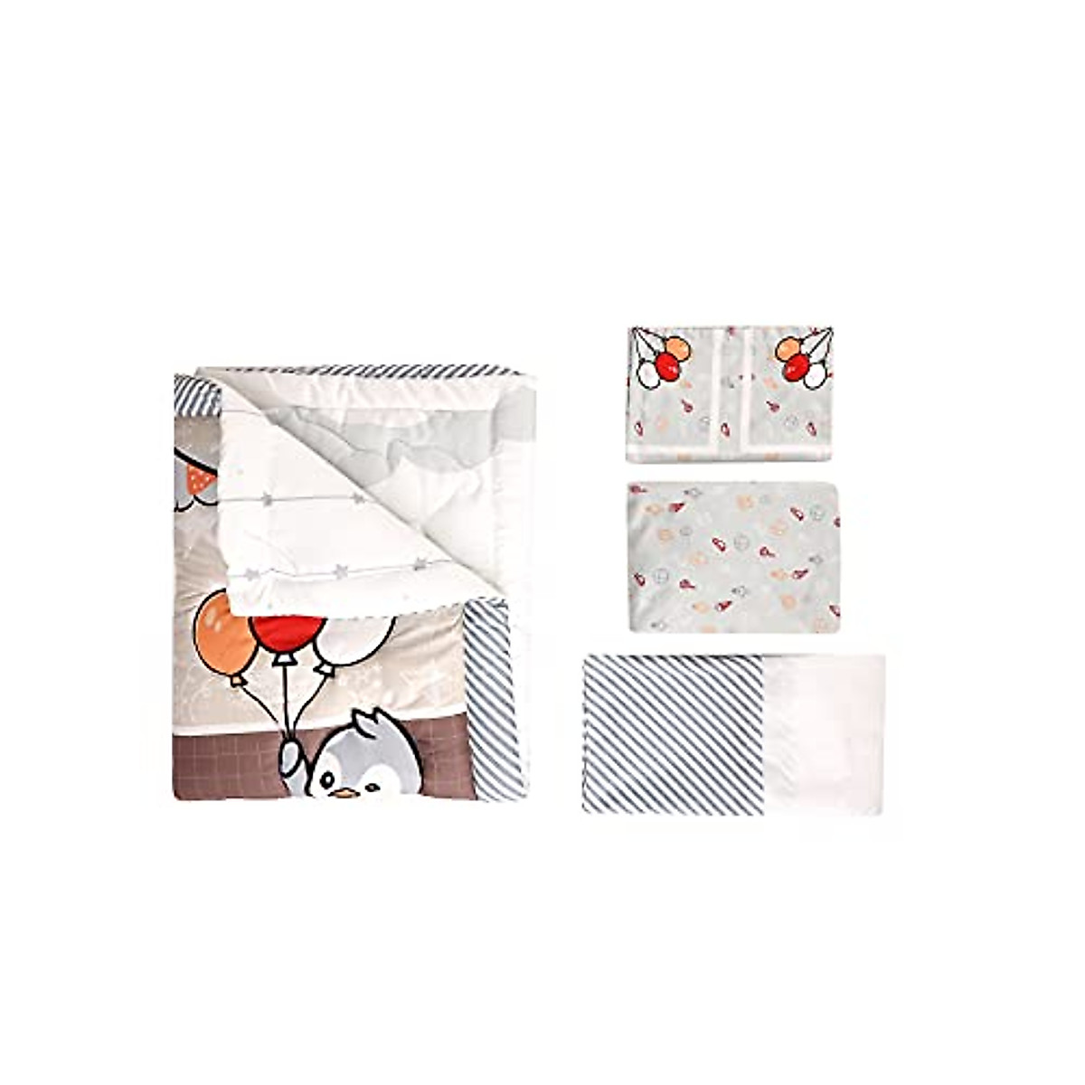 Orange Infinity 4 Piece Dreamland Crib Bedding Sets for Boys and Girls for Standard Size Crib | Nursery Baby Bedding Set of Crib Fitted Sheet, Crib Quilt, Dust Ruffle & Pillow Case, Grey
