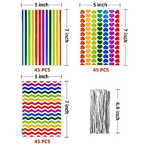 Labeol 135pcs Cellophane Bags 5X7 Rainbow Christmas Treat Bags with Ties Goodie Bags Clear Gift Bags Candy Bags Cookie Bags Favor Bags Clear Plastic Bags for Packaging Baby Shower