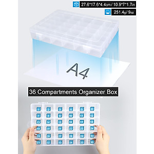 Hlotmeky Bead Organizer 36 Grids 4 Pack Clear Plastic Parts Organizer Box 3600 Tackle Box Craft Storage Compartment Divided Container