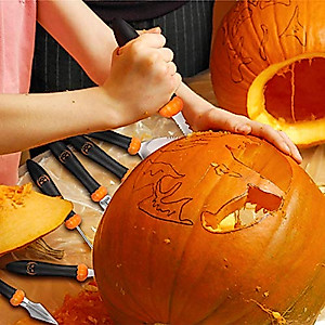 KDKD Pumpkin Carving Kit 7Pcs Halloween Professional Sculpting, Cutting and Carving Knife Supplies for Jack-O-Lanterns,Balck Easy Grip handle with Orange Pumpkin Pattern.