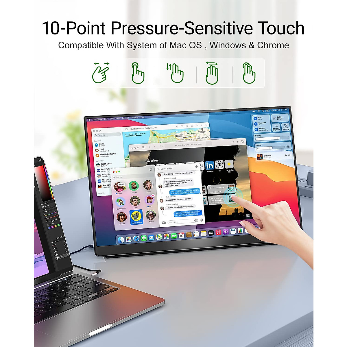 EHOMEWEI 15.6" 1080P Portable Monitor Touchscreen, FHD USB C Mini HDMI Second External Screen Laptop Computer HDR IPS Display, Gaming Monitor for Laptop PC Mac Phone PS5 Xbox Switch
