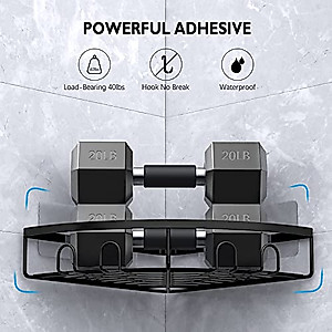 Kerisgo Corner Shower Caddy, 2 Pack Adhesive Bathroom Shower Corner Organizer Shelf, No Drilling Rustproof Wall Mounted Shower Storage Rack Shampoo Holder Organizer (Black)