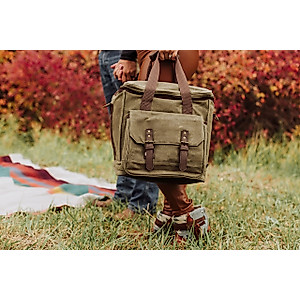LEGACY - a Picnic Time Brand - Weekender Distressed Waxed Canvas 6 Bottle Insulated Wine Bag, Soft Cooler Wine Tote Bag, Wine Picnic Bag, (Khaki Green)