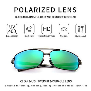 SUNGAIT Ultra Lightweight Rectangular Polarized Sunglasses UV400 Protection (Gunmetal Frame Green Mirror Lens, 62) Metal Frame 2458 QKLV