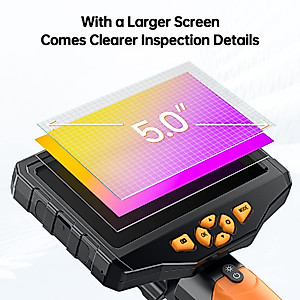 Triple Lens Endoscope Camera, Teslong Industrial Borescope Inspection Camera with Light, 16.5ft Flexible Automotive Scope Camera Snake Probe, Home Waterproof Fiber Optic Bore Cam for Sewer(5" IPS LCD)