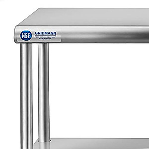 GRIDMANN NSF Stainless Steel Commercial Kitchen Prep & Work Table Plus A 2 Tier Shelf - 72 in. x 12 in.