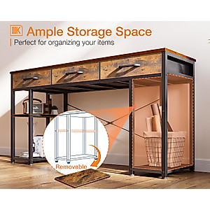 ODK Office Small Computer Desk: Home Table with Fabric Drawers & Storage Shelves, Modern Writing Desk, Vintage, 48"x16"