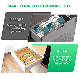 Bikerid Bamboo Wrap Dispenser with Cutter, Plastic Wrap Organizer, Aluminum Foil Organization, and Wax Paper Dispenser Holder for Kitchen Drawer and Wall, Compatible with 12" Roll