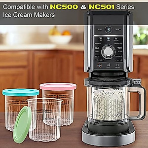 CINPIUK Ice Cream Pints, 4 Pack Containers with Lids Replacements for Ninja Creami Pints, Compatible with NC500 NC501 Series Ice Cream Maker, Dishwasher Safe Creami Containers