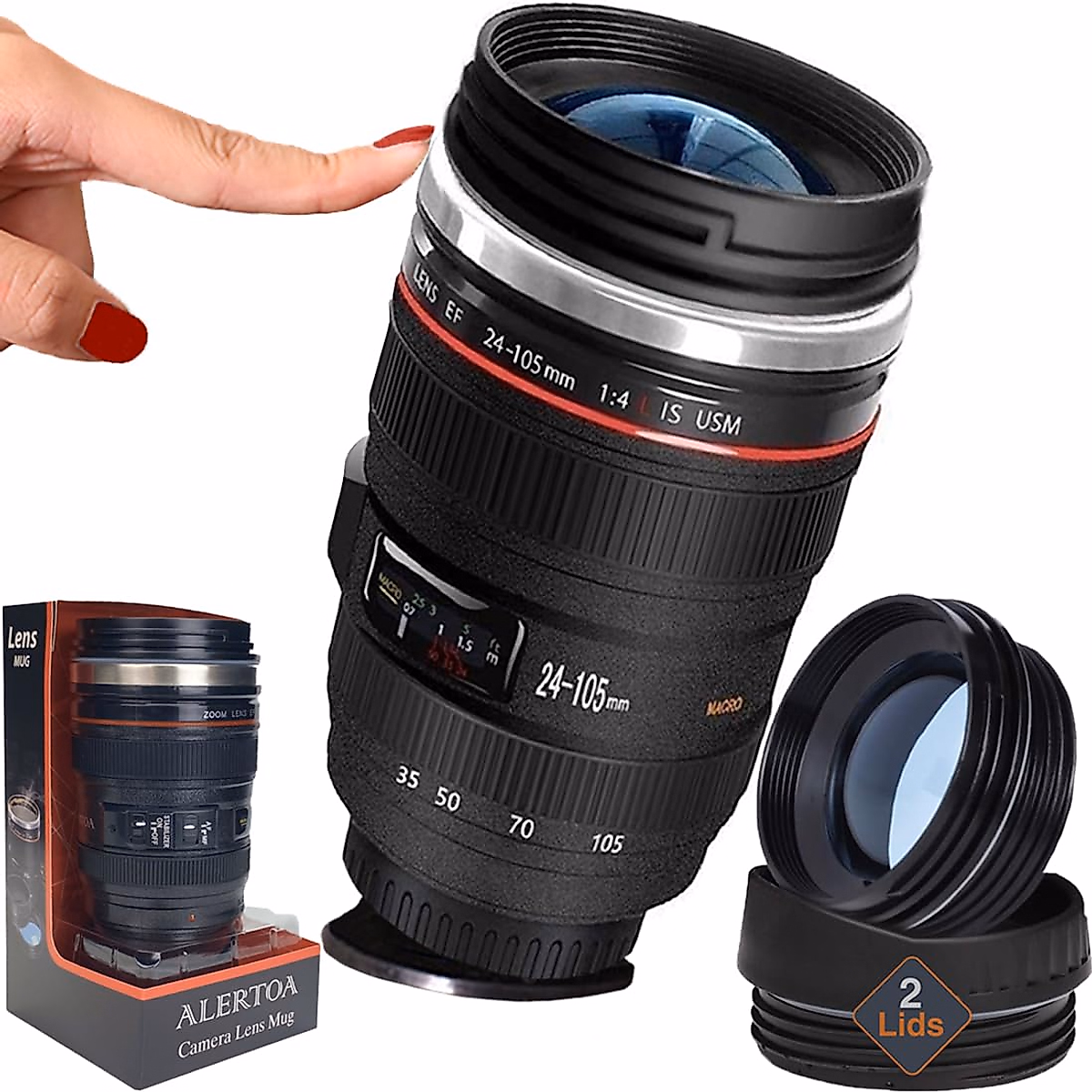 Lens Mug, Non-Slip with Featuring Smart Grip Suction, 13.5 Oz food grade Stainless Steel Cup, Travel Magic Mug, Gift for Men Women Boyfriend Teenage boy girl Photographer Father’s Day Dad Husband Son