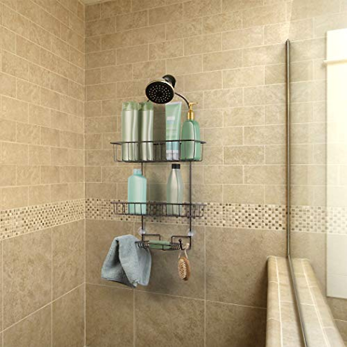 Richards Homewares Winston 3-Tier Shower and Bath Caddy with Soap Dish, 12.6 x 5.7 x 24-Inch, Bronze