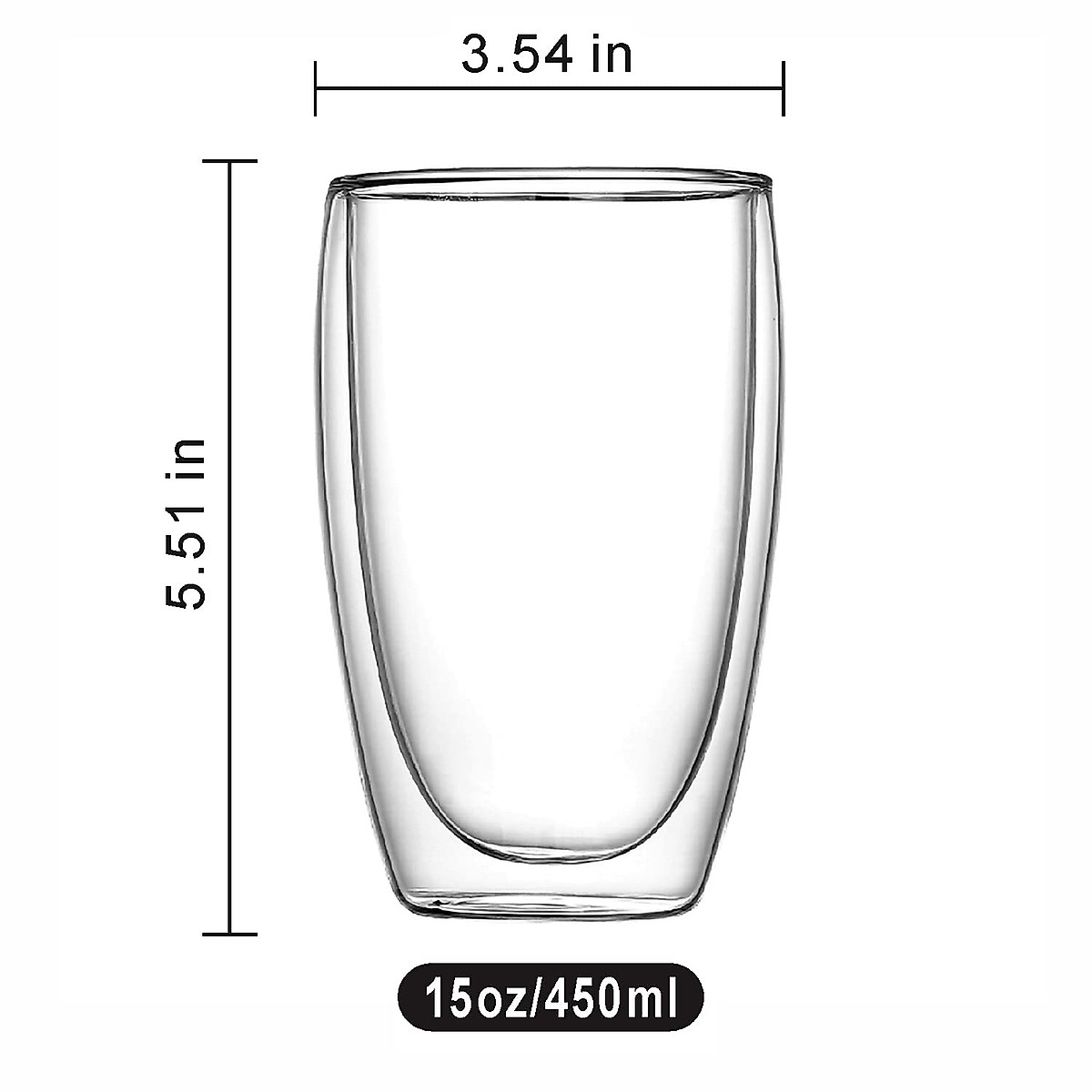 COLOCUP Double-Wall Insulated Glasses, Clear, 15 Ounces Each, Insulated Glass Coffee Set of 2