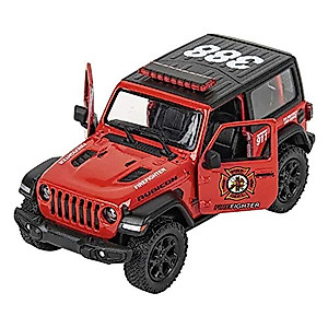 KiNSMART - 1/34 Scale Model Compatible with Jeep Wrangler Rubicon 2018 Emergency Services Hard Top (Red)