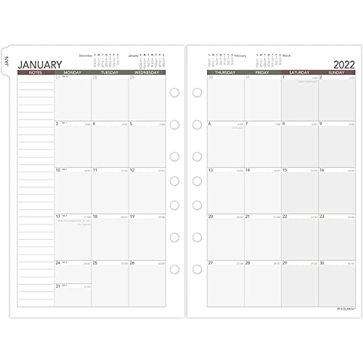 2022 Weekly Planner Refill by AT-A-GLANCE, 12028 DAY-TIMER, 5-1/2" x 8-1/2", Size 4 (061-285Y)