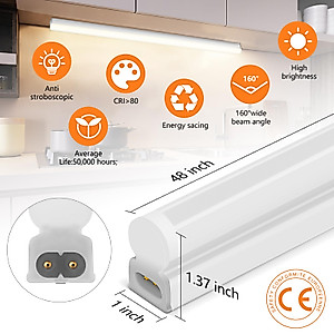 T5 LED Shop Lights 4FT, 18W 2000LM 3CCT LED Integrated Single Fixture, Linkable Ceiling Light, Corded Electric with ON/Off Switch, for Workbench Basement Garage, 4-Pack