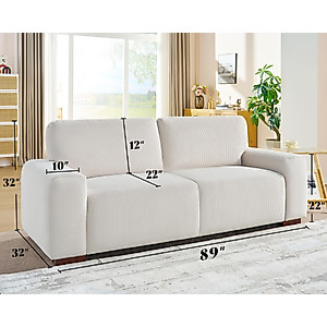 AMERLIFE Sofa, 89 inch Oversized Couch with Thick Armrest, Comfy Sofa Couch for Living Room-3 Seater Sofa in White Corduroy