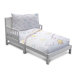 Delta Children Toddler Bedding Set | Girls 4 Piece Collection | Fitted Sheet, Flat Top Sheet w/Elastic Bottom, Fitted Comforter w/Elastic Bottom, Pillowcase, Sunshine | Multi Color