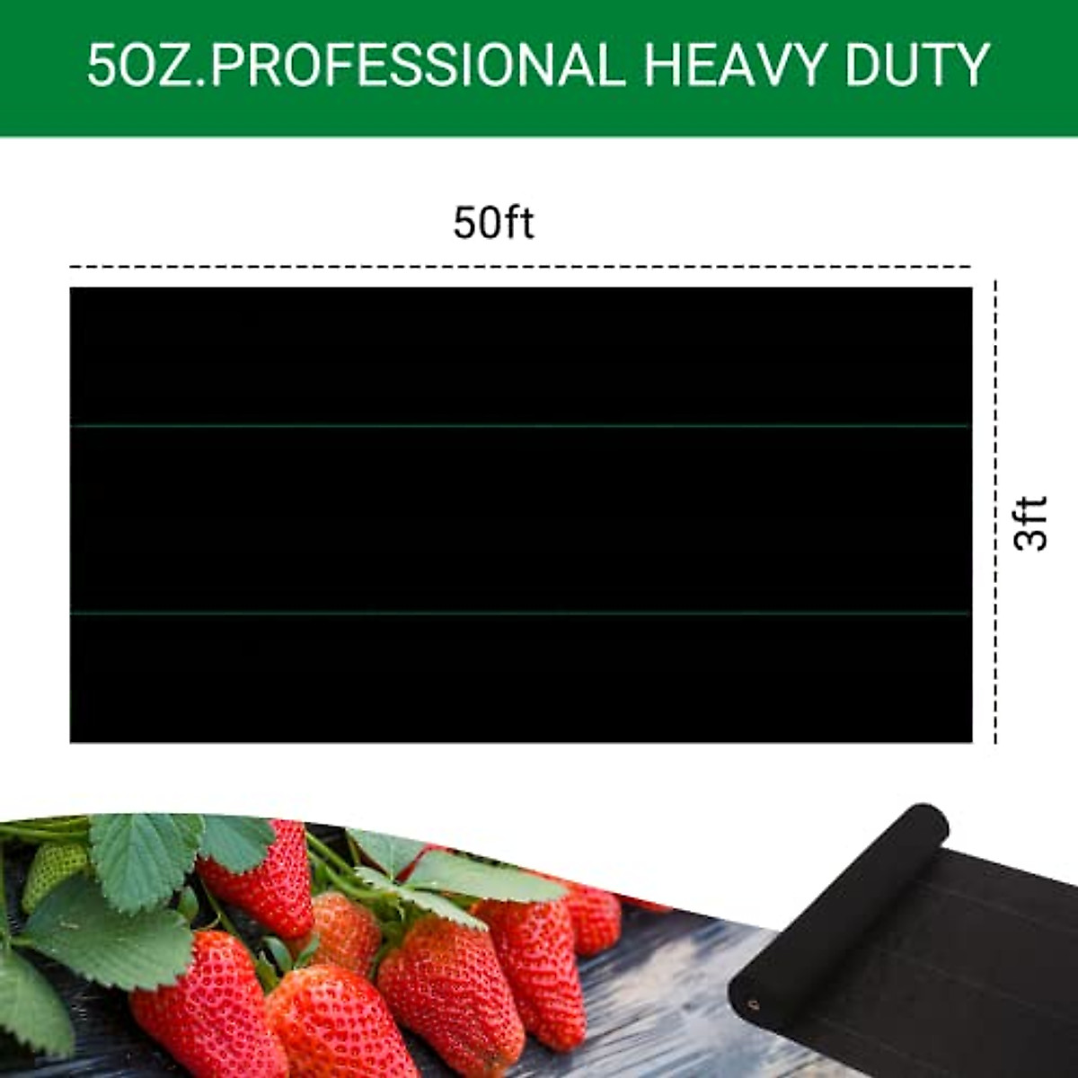 JARKLIN 3ft x 50ft Weed Barrier Landscape Fabric, 5oz Heavy Duty Weed Barrier Fabric for Ground Cover, Pro Premium Garden Weeds Control Barrier- Extra Thick Daul Layer Fabric, Black