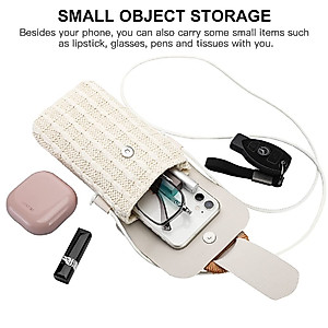 Soleebee Boho One Shoulder Crossbody Phone Bag Small Shoulder Bag Mini Wallet for Women Storage Bag Woven Leather Trim Phone Bag, Oval