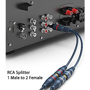 DteeDck RCA Splitter 1 Male 2 Female 2 Pack, RCA Y Splitter RCA Cable Audio Video Splitter Adapter Extension Cord 0.2M/0.65ft for Subwoofer Speaker