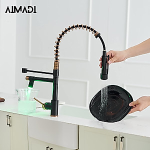 Matte Black Kitchen Faucet AIMADI - Commercial Kitchen Faucets Single Handle Single Hole Spring Rose Gold Kitchen Faucet with Pull Down Sprayer Black