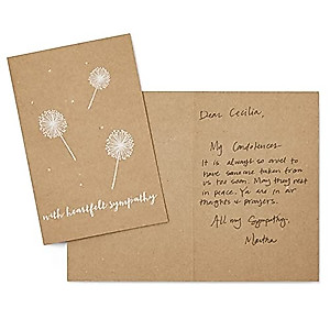 36 Pack Blank Sympathy Cards with Envelopes, Bulk Kraft Paper Condolence Cards with Envelopes for Bereavement, Thinking of You, White Dandelion Design, Blank Inside (4x6 In)