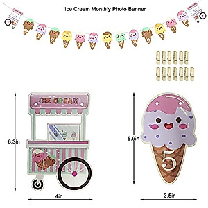 Ice Cream Monthly Photo Banner - Ice Cream 1st Birthday Monthly Banner Baby Girl 12 Month Photo Display Milestone Photograph Bunting Garland for Ice Cream First Birthday Party,Sweet One Summer Party