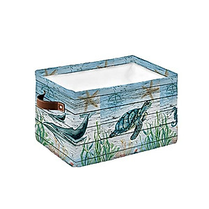 Storage Cubes Organizer with Handles, Aminal Sea Turtle Sea Horse Octopus Whale Storage Bins Collapsible Storage Baskets for Shelf Closet Nursery Cloth Organizers Box Ocean Underwater World Theme 1pcs