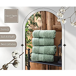 TEXTILOM Turkish Hand Towels for Bathroom – Hotel and Spa Quality & Soft & Absorbent & Quick Dry Bathroom Hand Towels – 100% Cotton Turkish Hand Towel Set of 4 (16 x 28 inches) - Green
