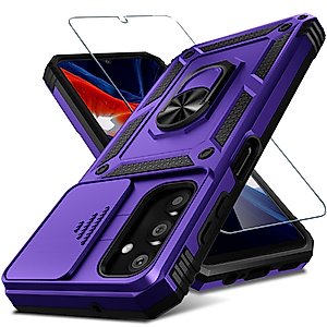 Janmitta Compatible with Samsung Galaxy A14 5G Case Built in Slide Camera Lens Cover and Screen Protector,Heavy Duty Full Body Phone Cover Built in Ring Holder Kickstand,2023 Purple