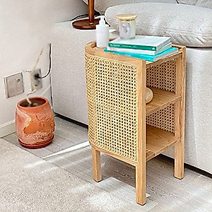HIGOH Bedside Table Bedside Table Simple Storage Small Side Cabinet Furniture Woven Locker