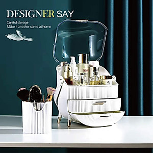 KOSA Large Makeup Organizer,Travel Makeup Case,Clear Cosmetic Storage Organizer,Looks Elegant Sitting on Your Vanity, Bathroom Counter or Dresser. Clear Design for Easy Visibility.(White)