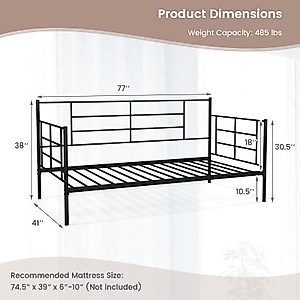 Giantex Metal Twin Daybed Frame, High Back Day Bed with Heavy-Duty 16 Slats & 18 Inch Headboard, Multifunctional Twin Size Bed Frame for Living Room Guest Room, No Box Spring Need, Black