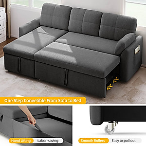 YITAHOME 86" Sleeper Sofa, 2 in 1 Convetible Sofa Bed with Pull Out Couch Bed and Storage Chaise,L-Shape Sectional Sofa for Living Room, Teddy Fleece, Grey