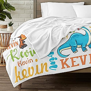 YMDLQDP Custom Name Blanket with Dinosaur Personalized Kids Blanket for Birthday Halloween Customized Throw Blankets Cute Animal Blanket for Bed Couch Camping