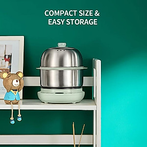 Bar Electric Small Food Steamer 2 Tier, Egg Cooker with Steaming & Frying, Stainless Steel Vegetable Steamer for Cooking, Anti-dry Burn Protection, 9.5h Preset, 360W, ZDQ-B14Y5