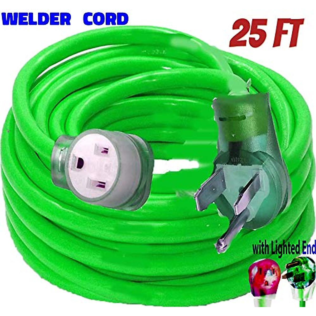 8/3 Welder Extension Cord 25 ft 10,000 Watts Nema 6-50 250-Volt Welder Extension Cord 8 Gauge Lighted end 220 Welder Extension Cord 50 amp Welding Extension Cord 25 ft 6/3 Plug