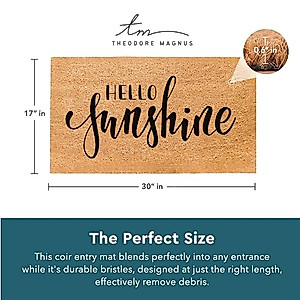 THEODORE MAGNUS Natural Coir Doormat with Non-Slip Backing - 17 x 30 - Outdoor/Indoor - Spring Door Mat - Spring - Hello Sunshine - COIR-1730-15-403