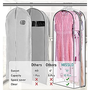MISSLO 3 Pack 40" All Clear Suit Bags for Closet Storage + 3 Pack 50" Dress Bags for Closet Storage