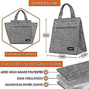 opux Lunch Bag for Women, Insulated Lunch Box Tote for Girls Work School Men Kids Office, Thermal Soft Small Lunch Cooler Bag for Picnic Travel with Pocket, Fits 12 Cans - Heather Gray