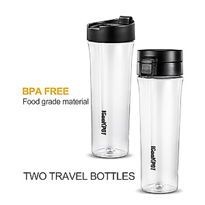 ICOOKPOT Smoothies Blender Electric Personal Size Blender for Shakes and Smoothies Frozen Fruit Vegetable Juice Blender Baby Food Maker With 2 BPA-Free Portable Sport Bottles 300W, Red