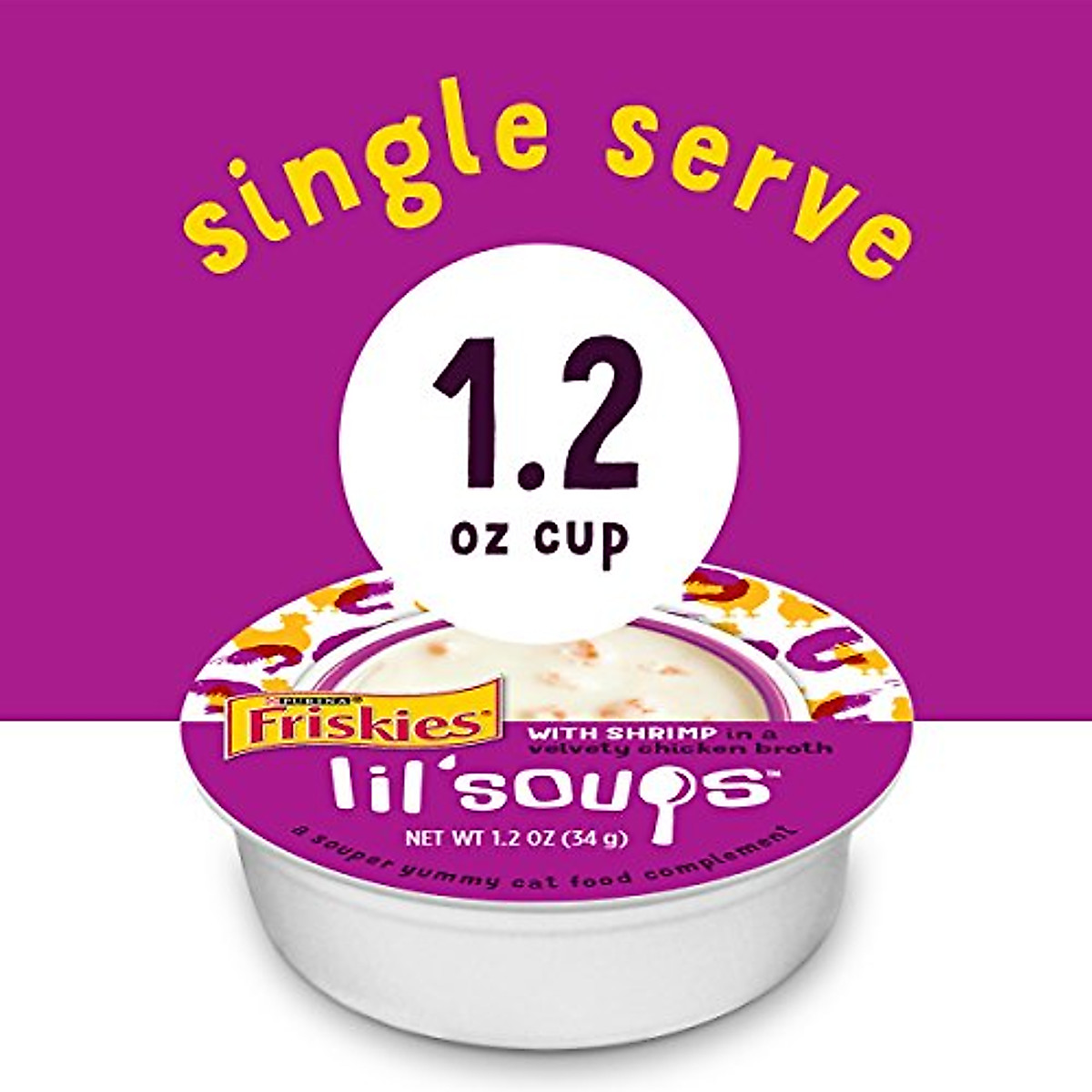 Purina Friskies Natural, Grain Free Wet Cat Food Lickable Cat Treats, Lil' Soups With Shrimp in Chicken Broth - (8) 1.2 Oz. Cups