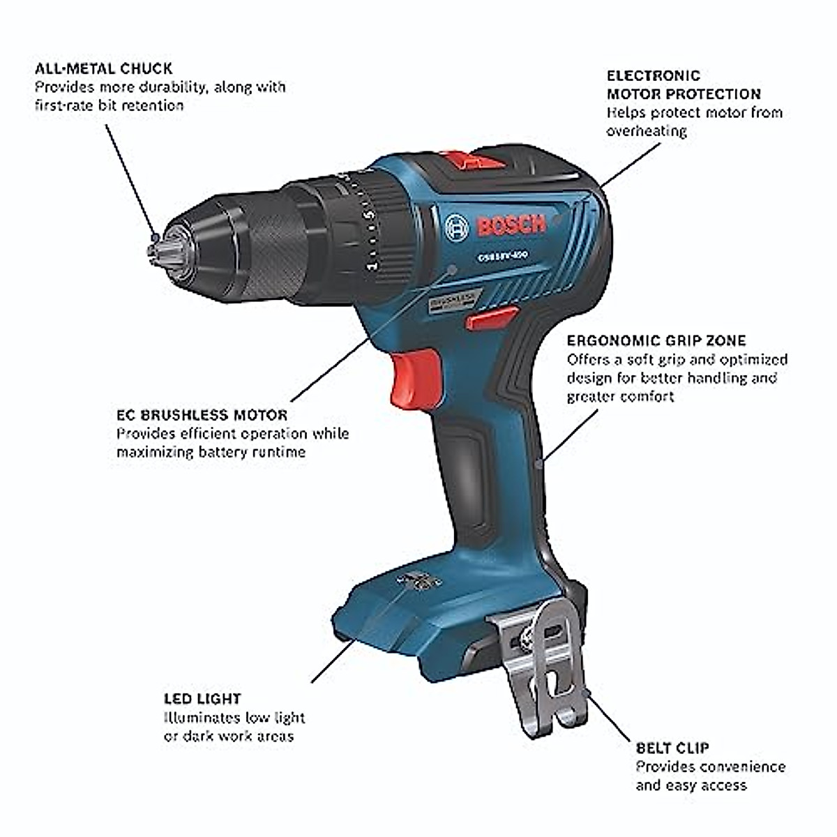 BOSCH GSB18V-490N 18V EC Brushless 1/2 In. Hammer Drill/Driver (Bare Tool)