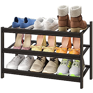 viewcare Shoe Rack for Entryway, 3-Tier Bamboo Wood Shoe Rack for Closet, Tilting | Foldable | Natural, Shoe Organizer for Hallway Closet, Free Standing Shoe Racks for Indoor & Outdoor
