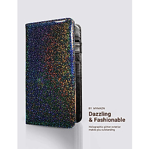 Mymazn Holographic Glitter Server Book with Zipper Pocket 5x9 Waitress Book with Magnetic Closure Pocket Serving Book for Waitress Wallet