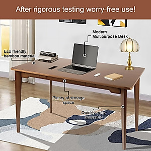 Maydear 47" Bamboo Multipurpose Study Writing Desk with Drawer, Modern Simple Computer & Laptop Table Dining Table for Bedroom, Living Room, Home and Office, Kitchen，Walnut